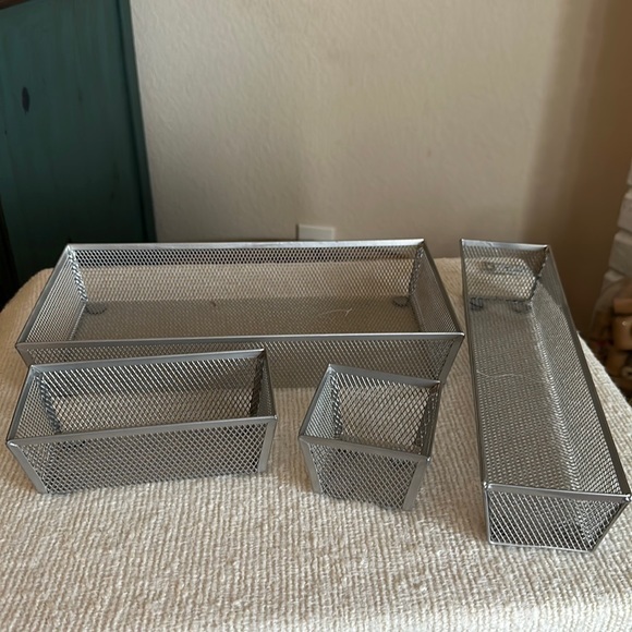 Office | Metal Silver Desk Drawer Organizers Bins 4 Various Sizes ...